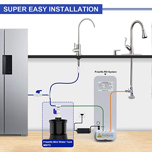 Frizzlife MWT3 Pressure Mini Water Tank for PD400, PD500, PD600, PX500, PX500-A, 0.13 Gallon Small Pressuized Storage Water Tank for Tankless Reverse Osmosis System G2, P600,G3, with 1/4" Ball Valve