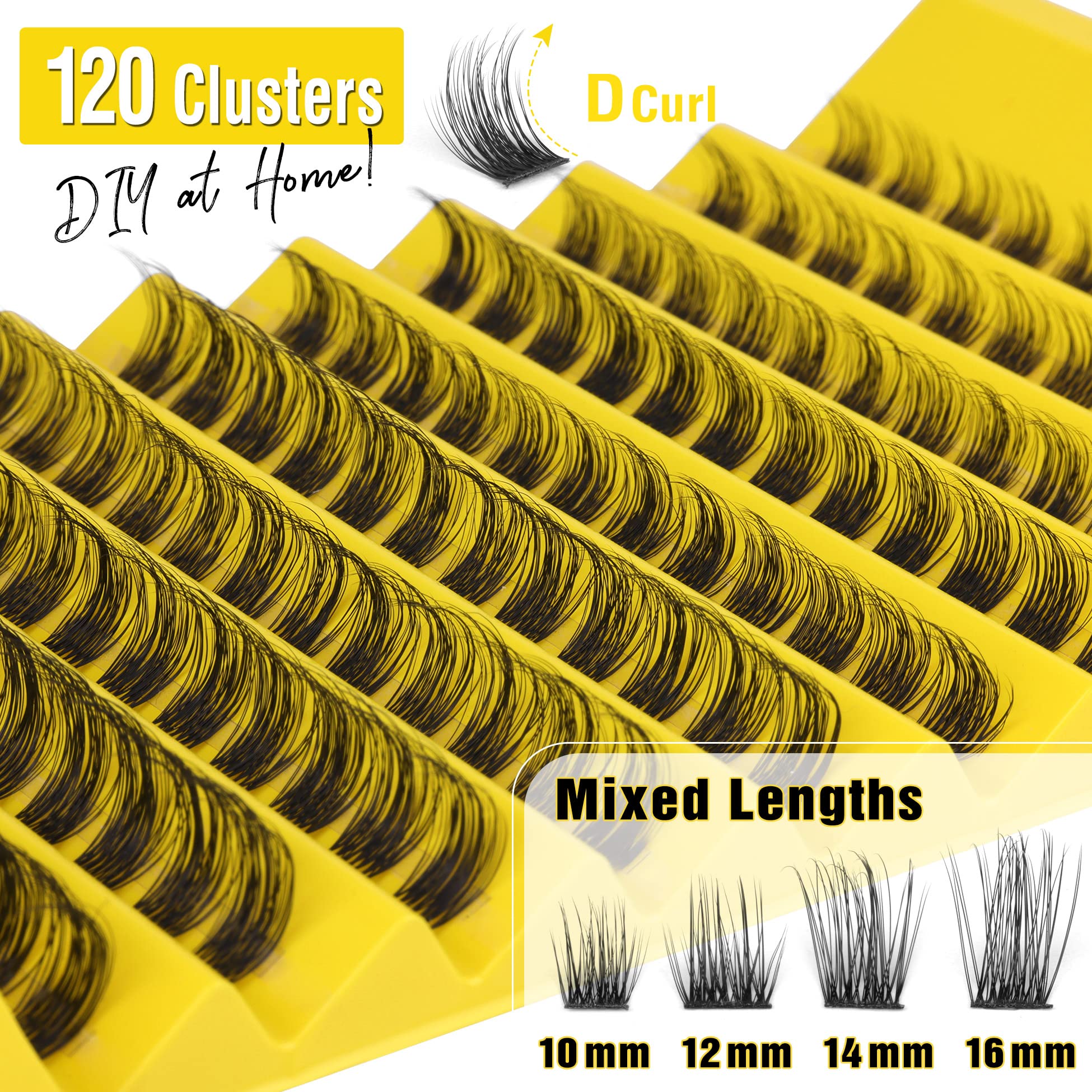 Cluster Lashes 120 Pcs Mixed Lengths DIY Eyelashes D Curl Ultra Thin Band Individual Lash Extension Natural Wispy Eyelash Clusters (11B,10MM-16MM)