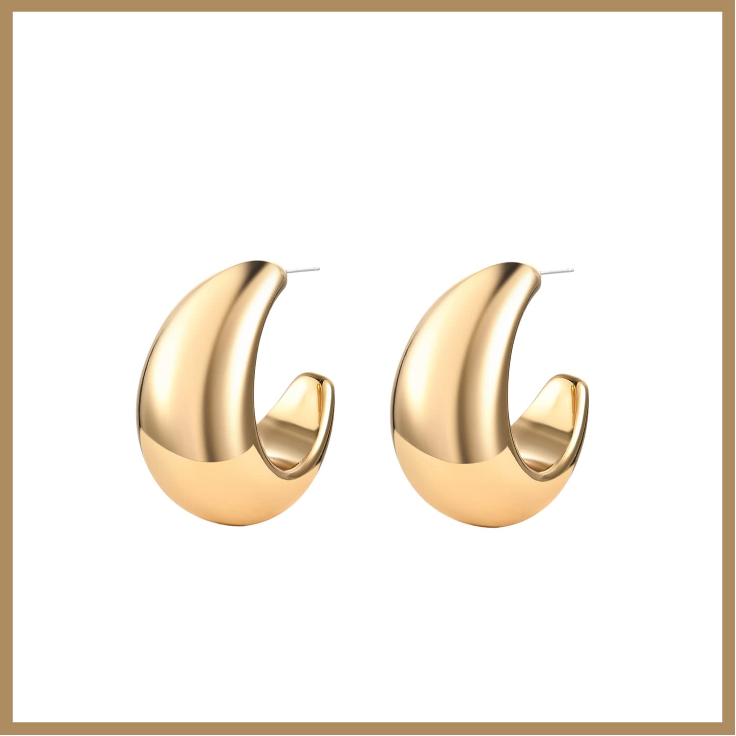Chunky Gold Stud Half Hoop Earrings for Women Post Thick Huggie Earrings 18K Gold Stud Half Open Earrings Hypoallergenic Jewelry (Gold)