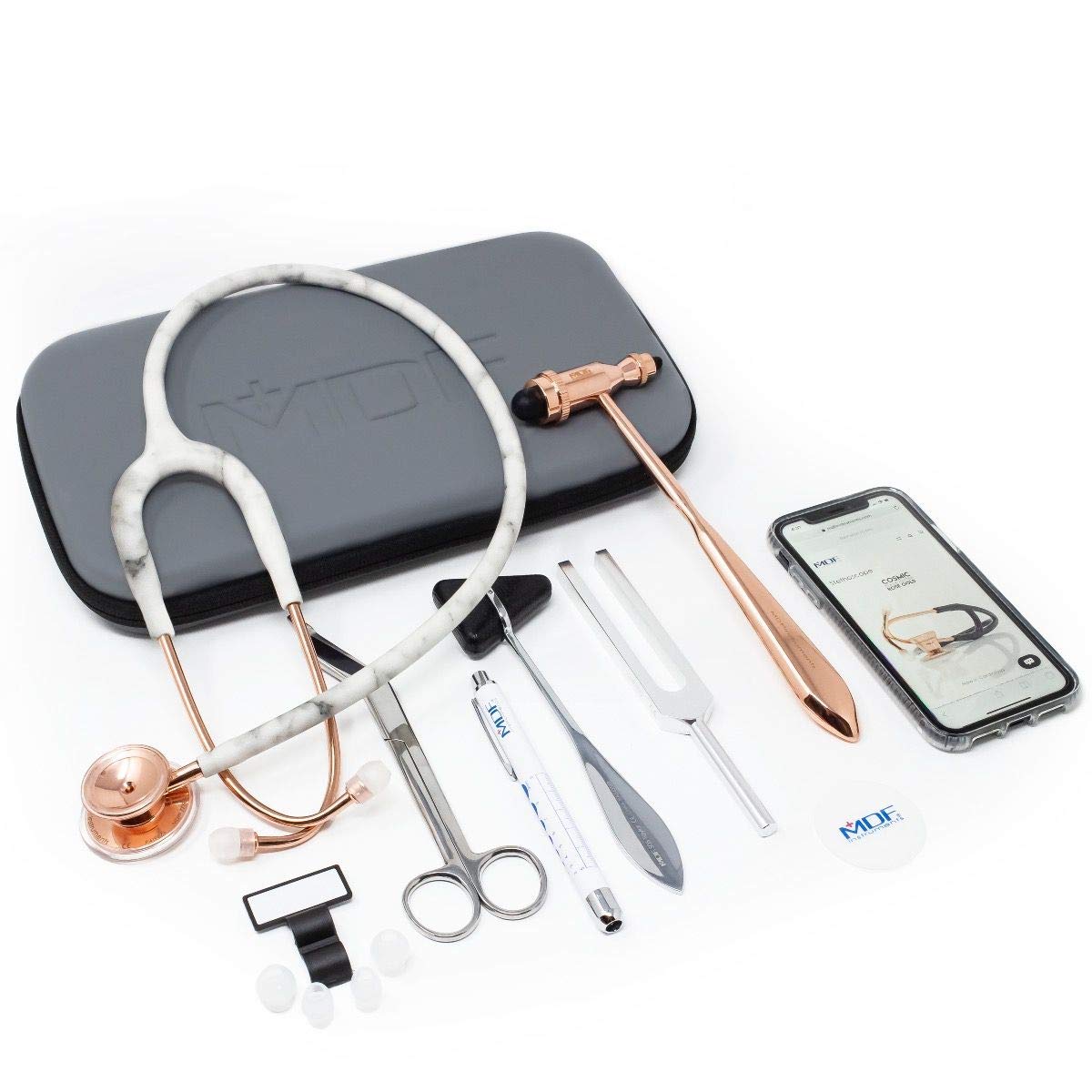 MDF Instruments, Hard Travel Carrying Case with Mesh Pocket, Medium Size, Fits MD One & Acoustica Stethoscopes, Reflex Hammers, Sphygmomanometers, Penlights, Doctor & Nurse Accessories (MDFSCM12)