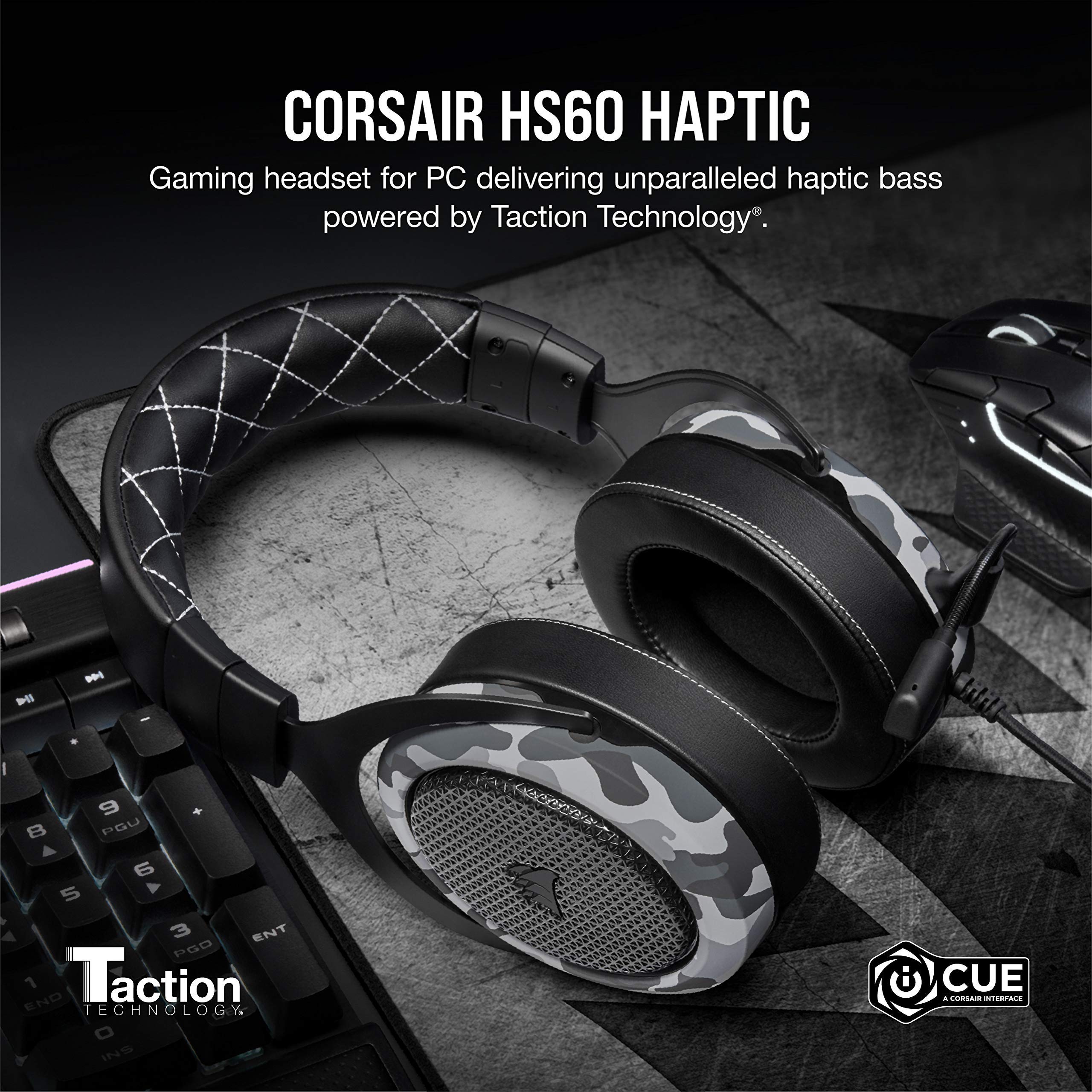 Corsair HS60 Haptic Stereo Gaming Headset with Haptic Bass, Memory Foam Earcups, Removable Microphone, Windows Sonic Compatible, Discord-Certified for PC - Arctic Camo (Renewed)