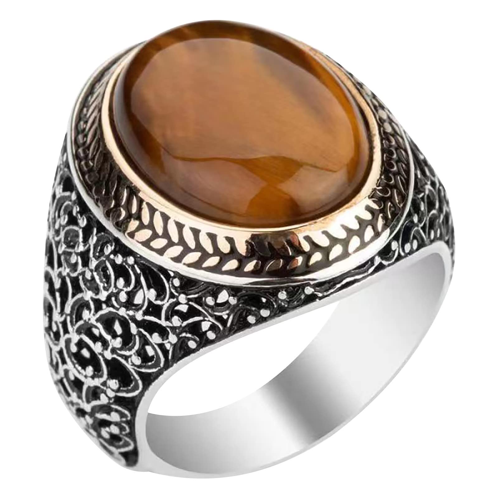 Chunky Rings Set Gemstone Art Engraved Unisex Ring Simple Fashion Jewelry Popular Accessories (Silver, 8)