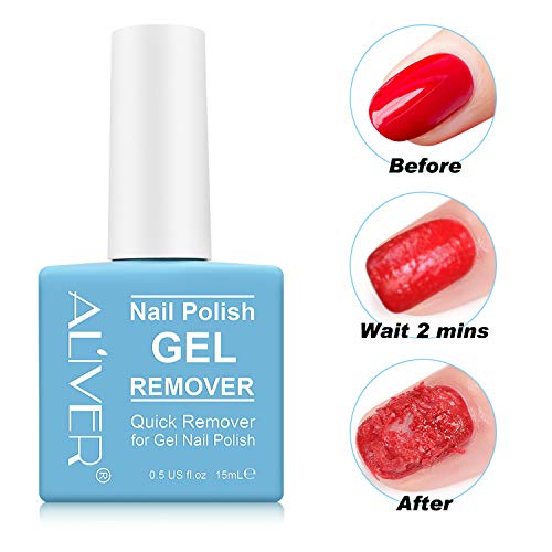 Gel Nail Polish Remover(15ML) - Professional Removes Nail Polish in 3-5 Minutes, Quickly & Easily, Not Hurt Nails with 1 PCS Cuticle Pusher + 1 PCS Nail Polish Scraper Blue