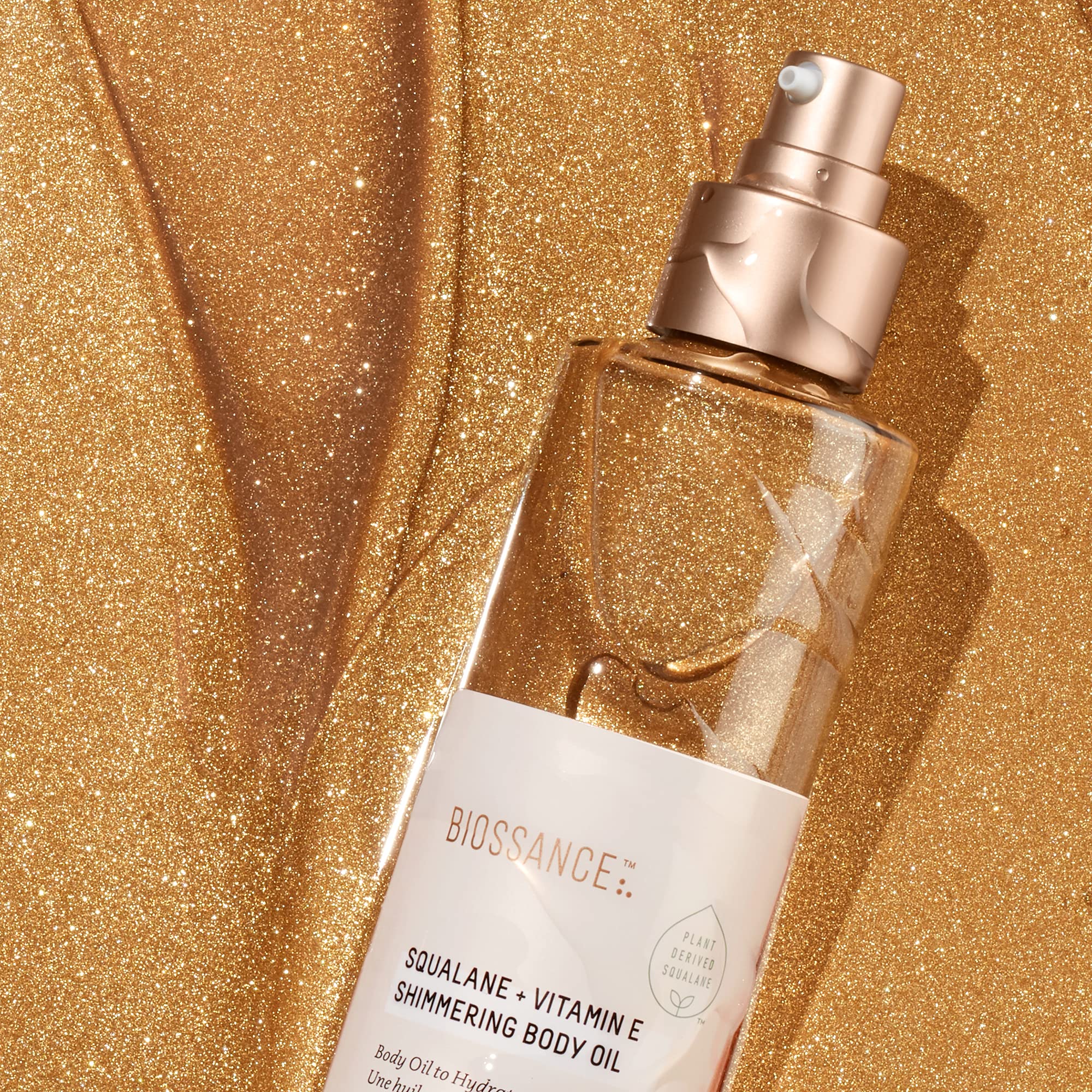 Biossance Squalane + Vitamin E Shimmering Body Oil. Hydrating, Non-Greasy Oil Infused with Vitamins Smooths Texture, Blurs Imperfections and Adds a Subtle Glow (4.0 ounces)