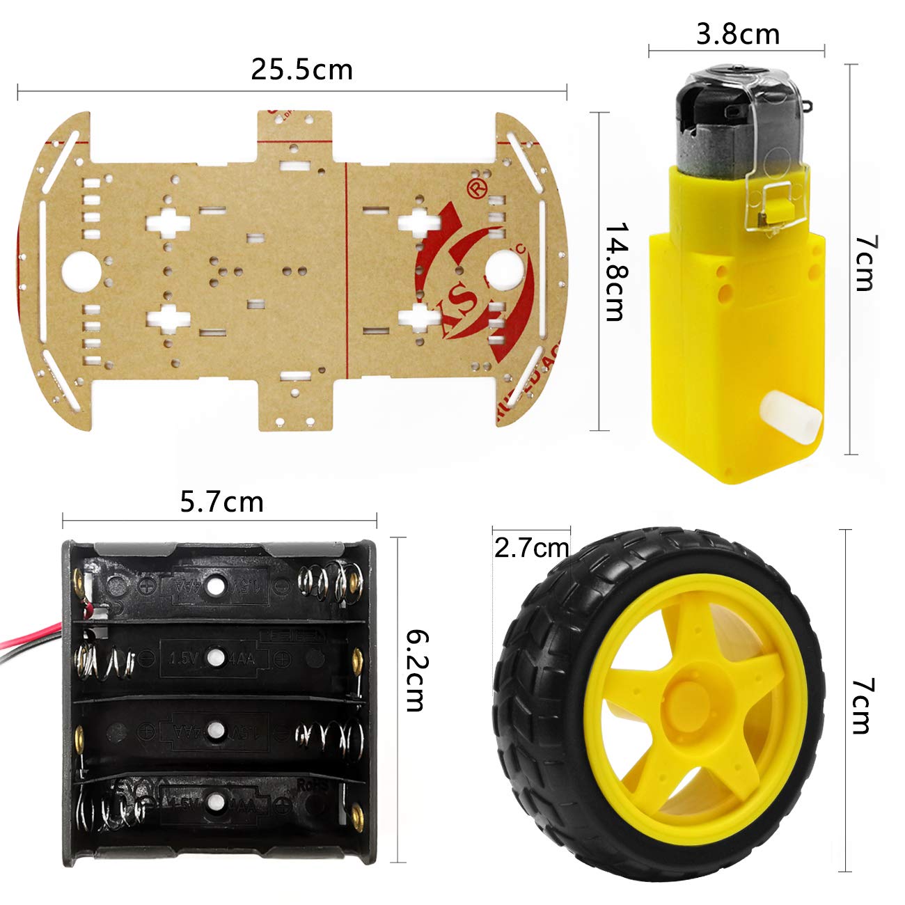 The perseids DIY Robot Smart Car Chassis Kit Educational Toy with Speed Encoder, 4 Wheels and Battery Box for Arduino/Microbit/Raspberry Pi (4 Wheels)