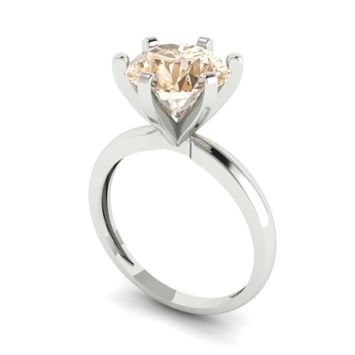 Clara Pucci 3 ct Round Cut Solitaire Genuine Natural Morganite Wedding Bridal Designer Anniversary Engagement Ring 14k White Gold