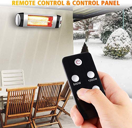 Electric Patio Heater Wall Mounted Waterproof Infrared Heater 1500W, Remote control + timer, Overheat Protection, for Garage Courtyard Balcony Shops Bathroom Outdoor & Indoor