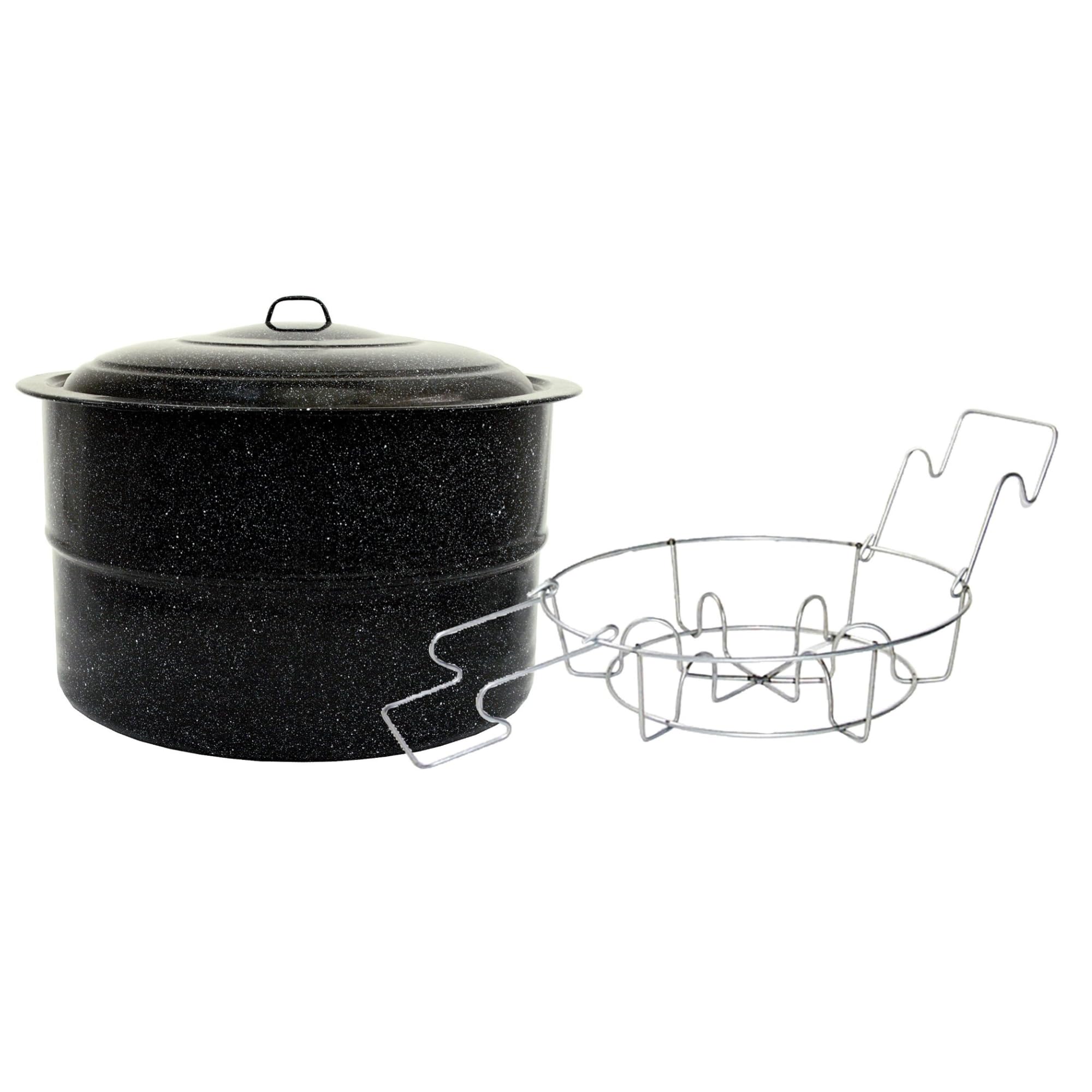 Granite Ware Water Bath Canner with Collapsible Jar Rack, 33 Quarts - Durable Enamel Steel Pot for Efficient Canning & Cooking, Non-Stick Surface - Safe for Gas & Electric Stovetops (Speckled Black)