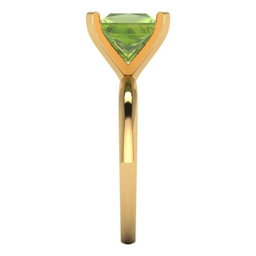 Clara Pucci 3.0 ct Princess Cut Solitaire Natural Peridot Engagement Wedding Bridal Promise Anniversary Ring 18K Yellow Gold Size 9.5