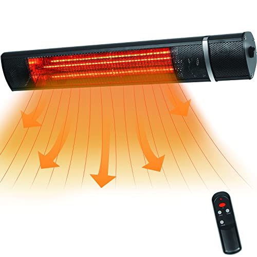 Electric Patio Heater, VQVG Outdoor Patio Heater, Infrared Outdoor Heater Wall Mount, 1500W Adjustable Setting with Remote Control, Waterproof IP65, Easy to Install, for Garage Patio, Black