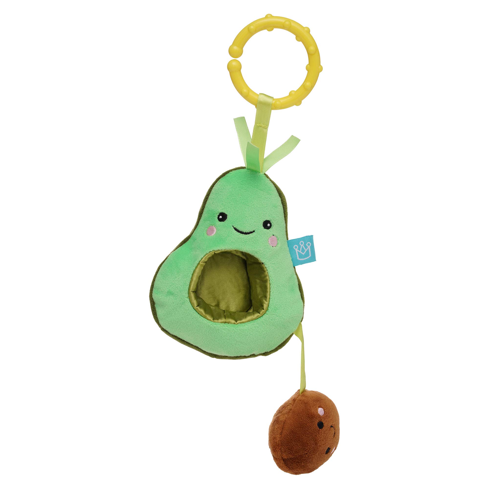 Manhattan Toy Mini-Apple Farm Avacado Baby Travel Toy with Rattle, Chime, Crinkle Fabric & Teether Clip-on Attachment