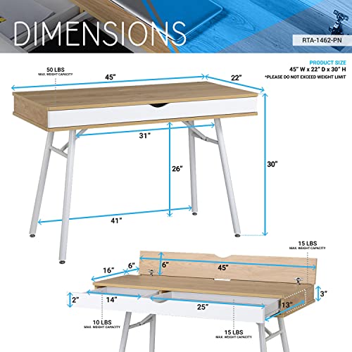 Techni Mobili Modern Multi Computer Desk with Storage, 30" x 21.7" x 45.3", Pine