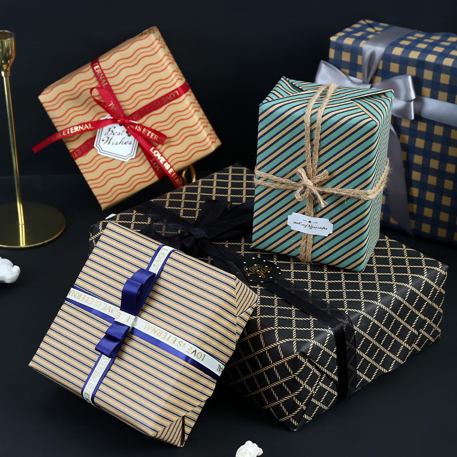 Gift Wrapping Paper Happy Birthday, 6 Geometric Pattern for Men's Gift Wrap, 12 Sheets Pre-cut Man Gift Wrapping Paper, 19.7 X 27.6 Inch， Folded Package, Not rolled