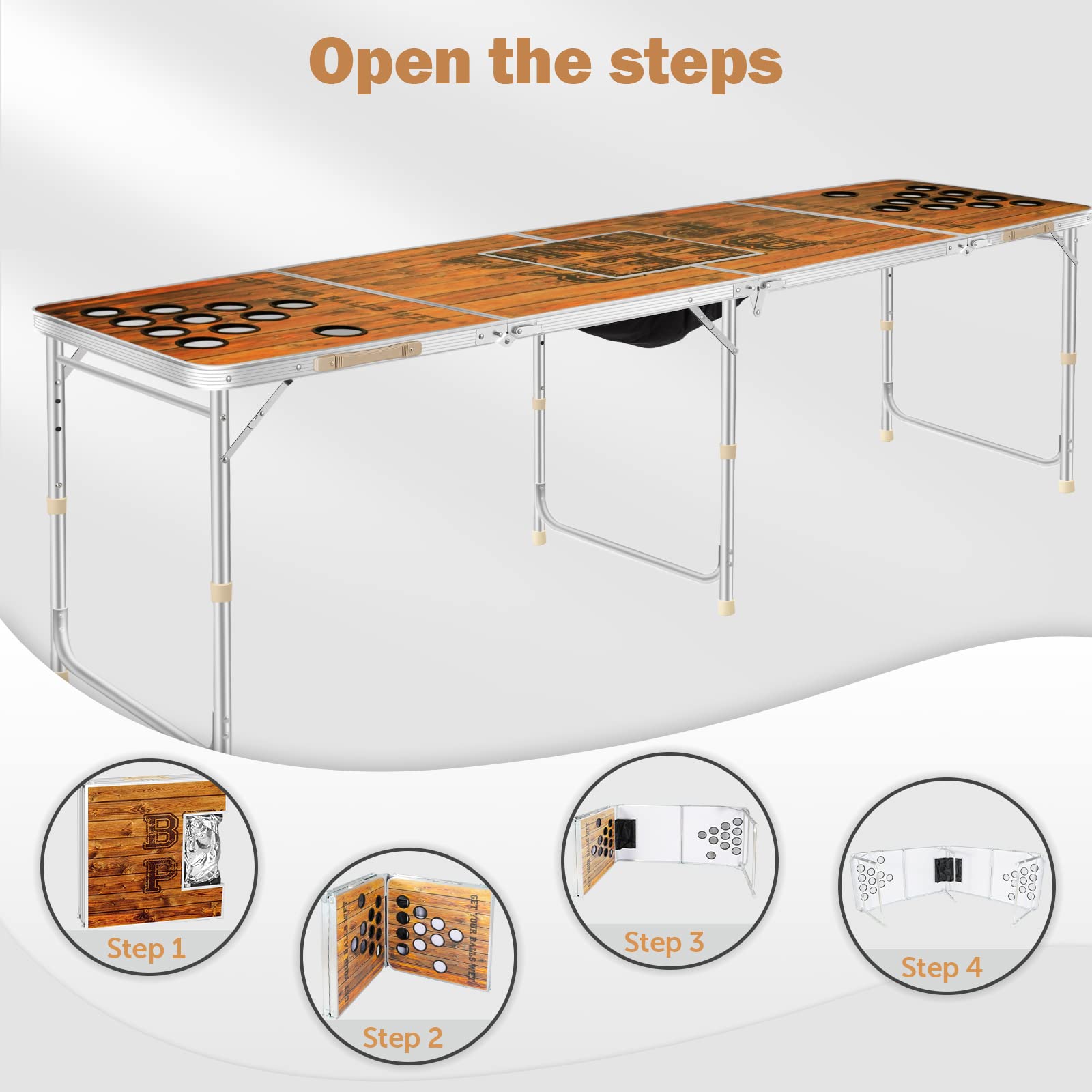 Coobi Folding Table,8 Foot Beer Pong Table with Ice Bag & Cup Holes,Adjustable Height,Ideal for College Tailgate Parties