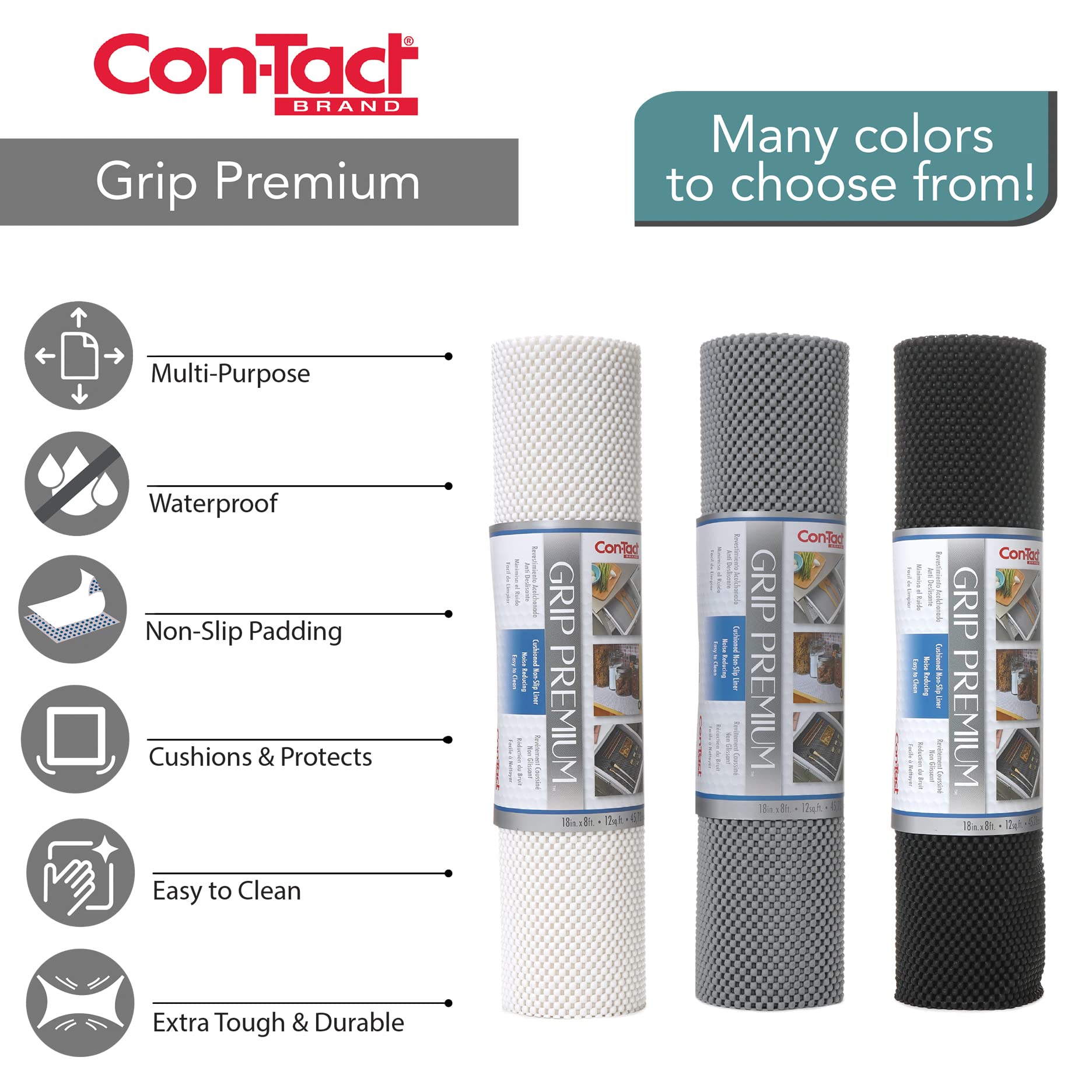 Con-Tact Brand Grip Premium Shelf Liner, Thick and Non-Adhesive Drawer Liner, Multi-Purpose and Easy to Use, 12" x 4', Bright White, Pack of 6