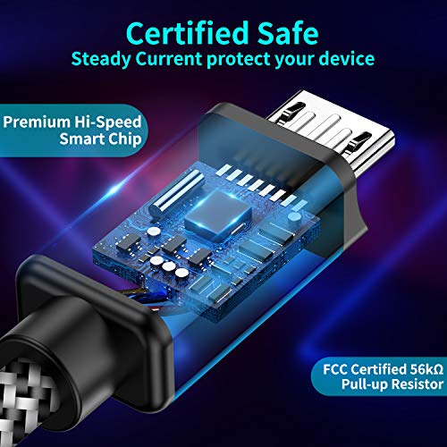 PS4 Controller Long Charger Cable β 2 Pack 10FT Nylon Braided Micro USB Charging Play Cord Data Sync Wire with Flush Fit Connector for Playstation 4 Accessories