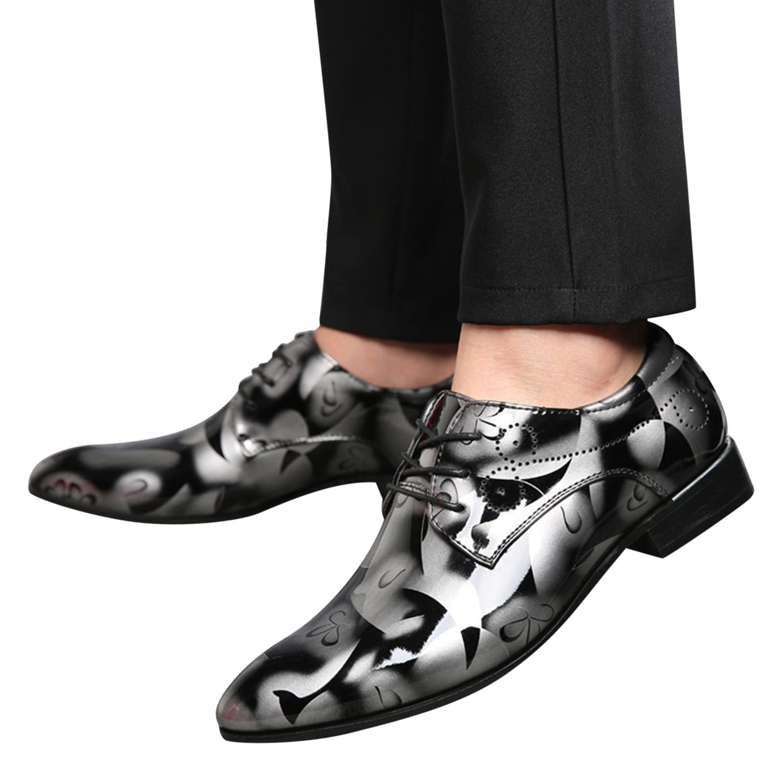 Classical Style Shoes for Men Slip On PU Leather Low Rubber Sole Block Heel Work Mens Leather Skater Shoes Grey