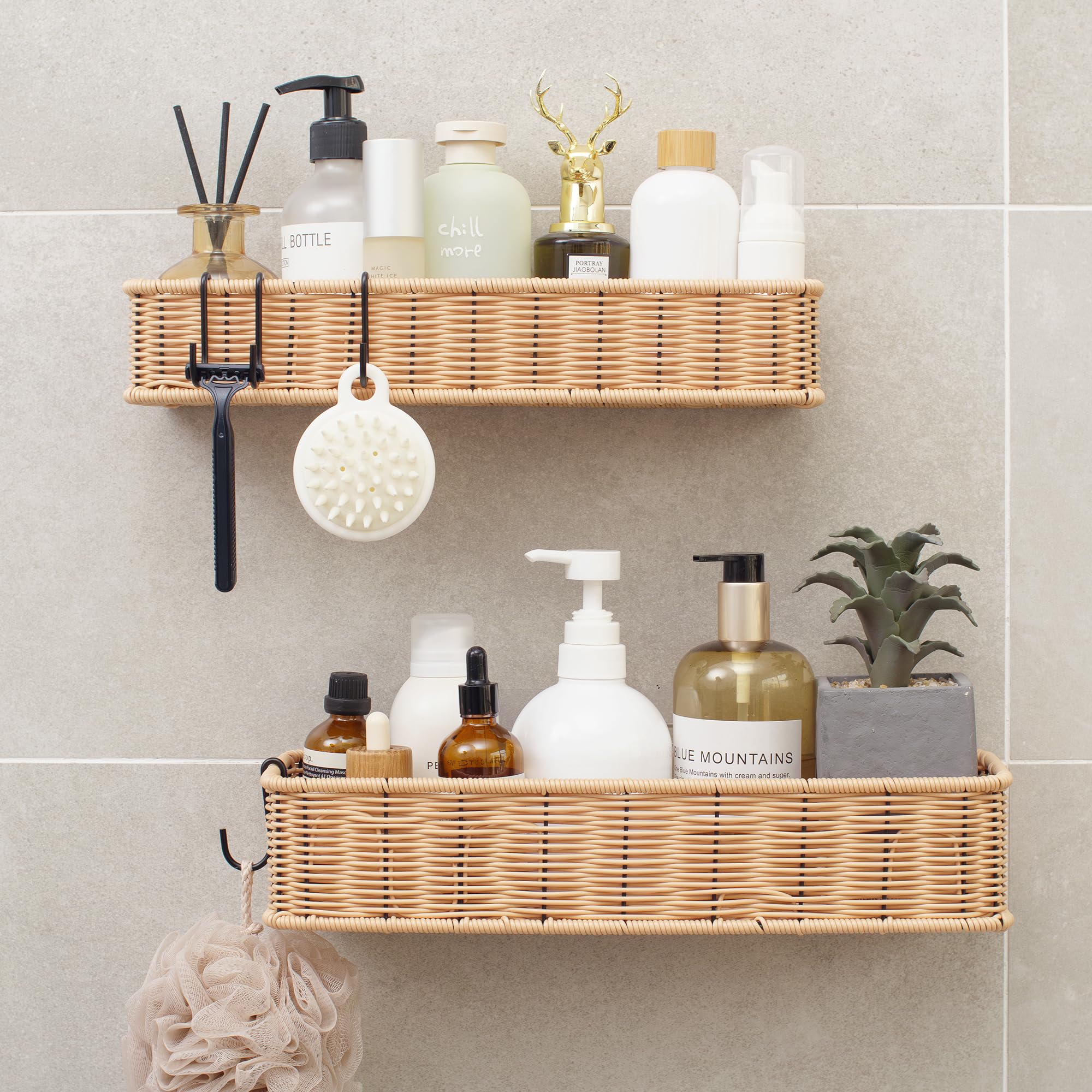 GRANNY SAYS Shower Caddy Hanging, 2 Pack Bathroom Shelves for Shower, Waterproof Shower Shelf for Inside Shower, Shower Shelves for Organization and Storage, Wicker Shower Rack for Home Decor