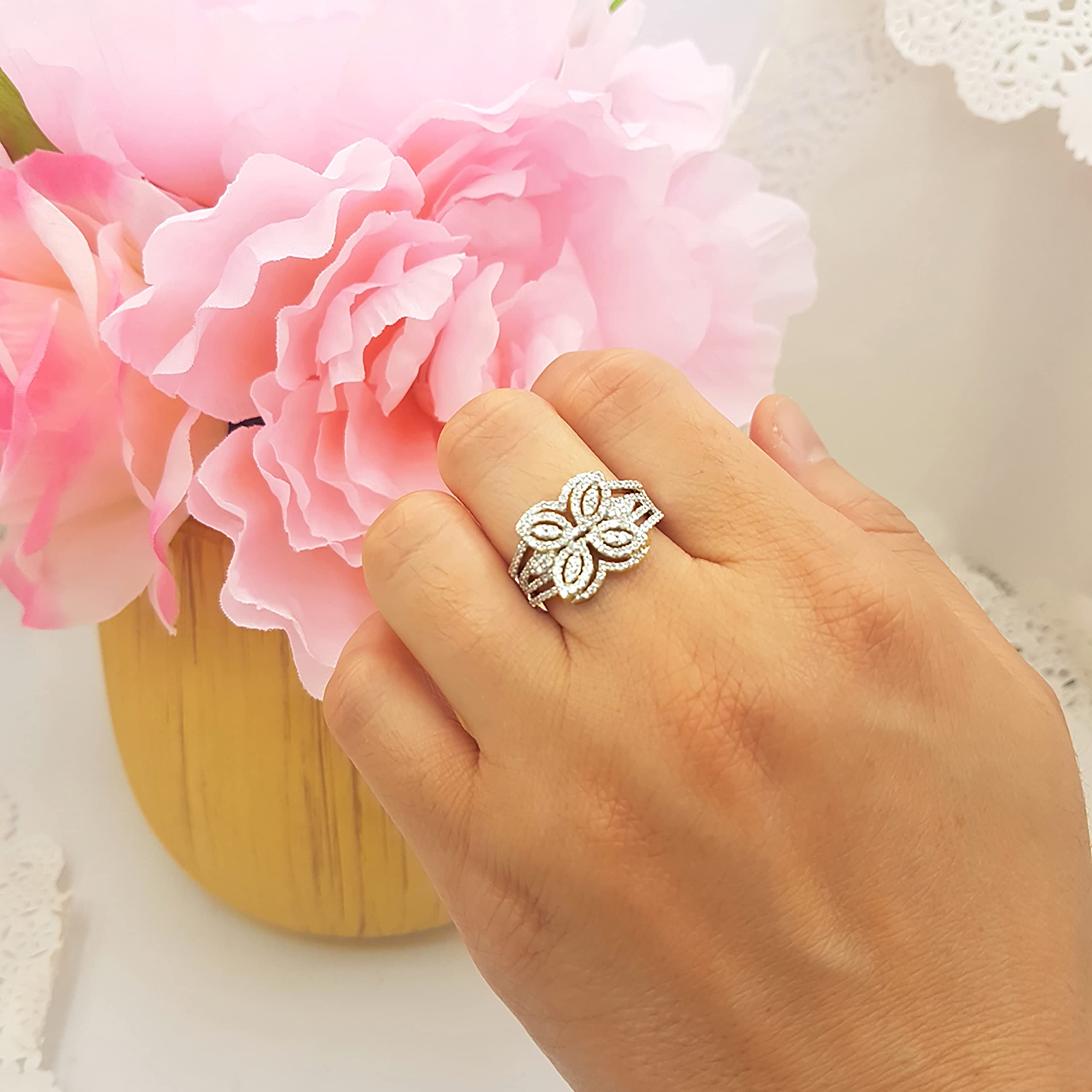 Dazzlingrock Collection Round White Diamond Marquise Butterfly Cluster Split Shank Cocktail Ring for Women (1.00 ctw) in 18K Yellow Gold, Size 8