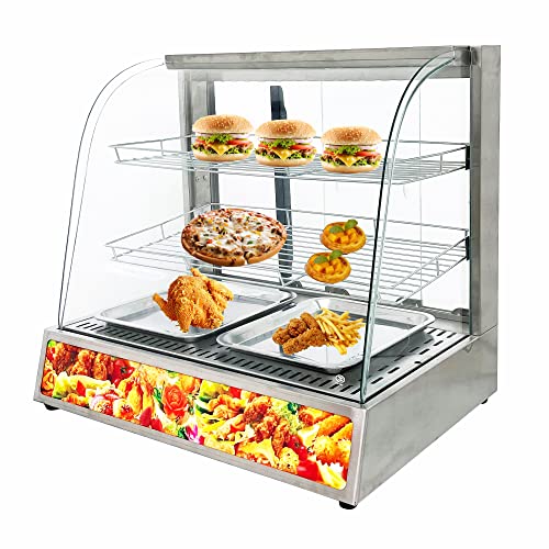 TECHTONGDA Commercial Countertop Food Display Case Electric Food Warmer Case for Pizza Dessert Food Display Cabinet 3 Tiers 700W