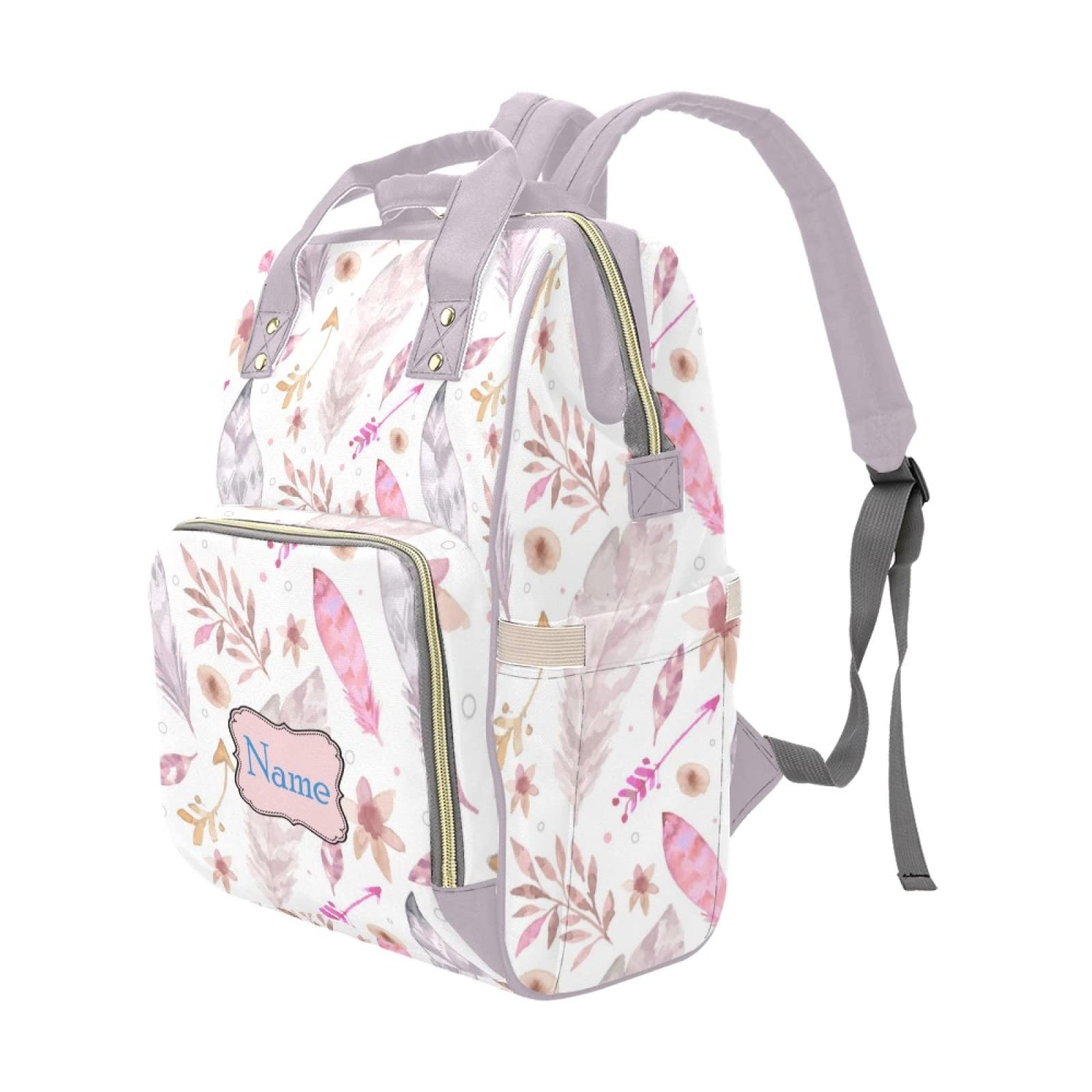 COWSROCK Personalized Mommy Nursing Bags Baby Girl Boy Diaper Bags, With Name Custom Upload the Baby's Name or a Message Feather Arrow Boho Style Diaper Backpack