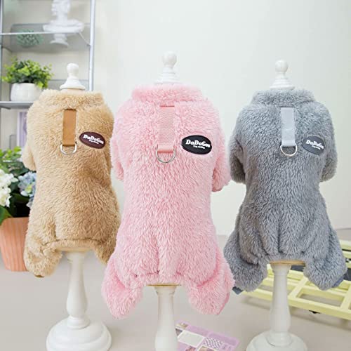 Fleece Pet Elastic Jumpsuit with Pull Ring, Dog Pajamas for Small Dogs Cats, Warm Fleece Pet Dog Jumpsuit with Pull Ring Clothes Puppy Cat Coat Jacket Outfits (M, Pink)