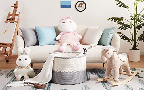 XXXL Large Cotton Rope Basket, 22"x22"x16" Woven Storage Basket with Handle, Blanket Basket Living Room Laundry Basket Hamper Baby Dog Toy Storage Comforter Cushions Thread Baskets for Organizing