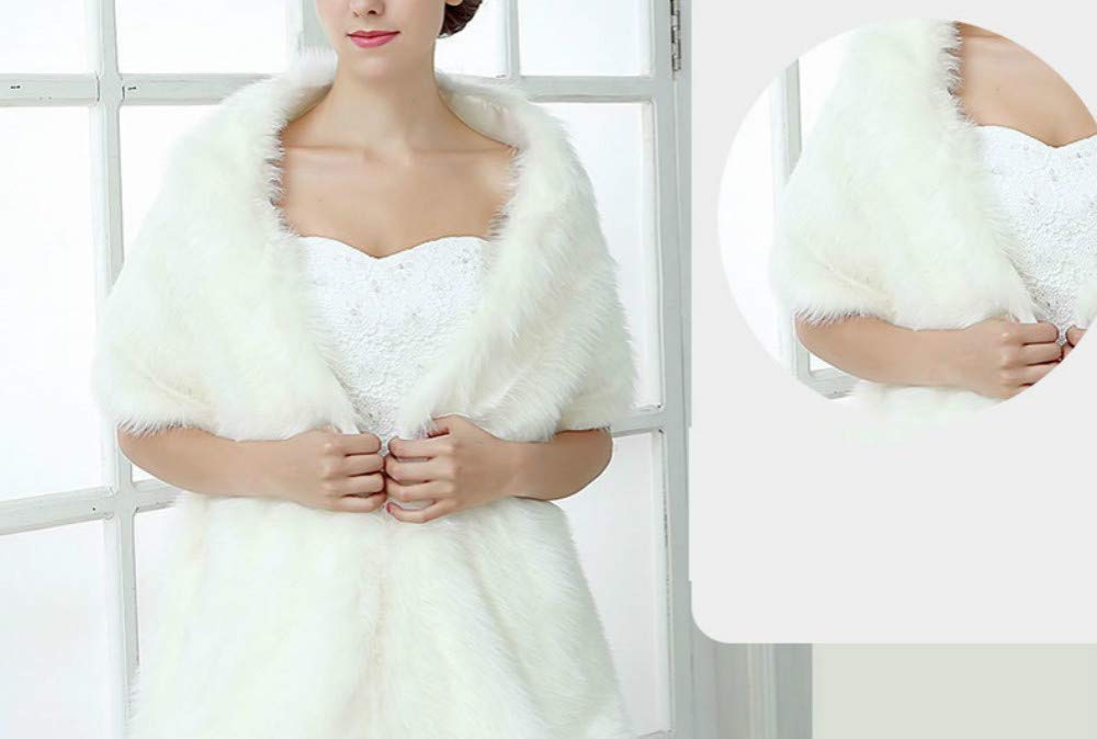 Mydio Faux Fur Shawl Wrap Stole Cape,Shawl Wrap Faux Fur Scarf Stoles for Wedding Dresses (White)