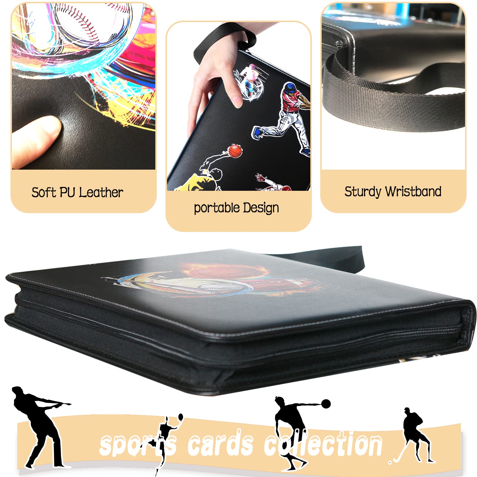 COYORO Large Capacity Sports Card Binder with Zipper, 9 Pocket, Fits 900 Cards, Waterproof, Durable PU Leather Exterior