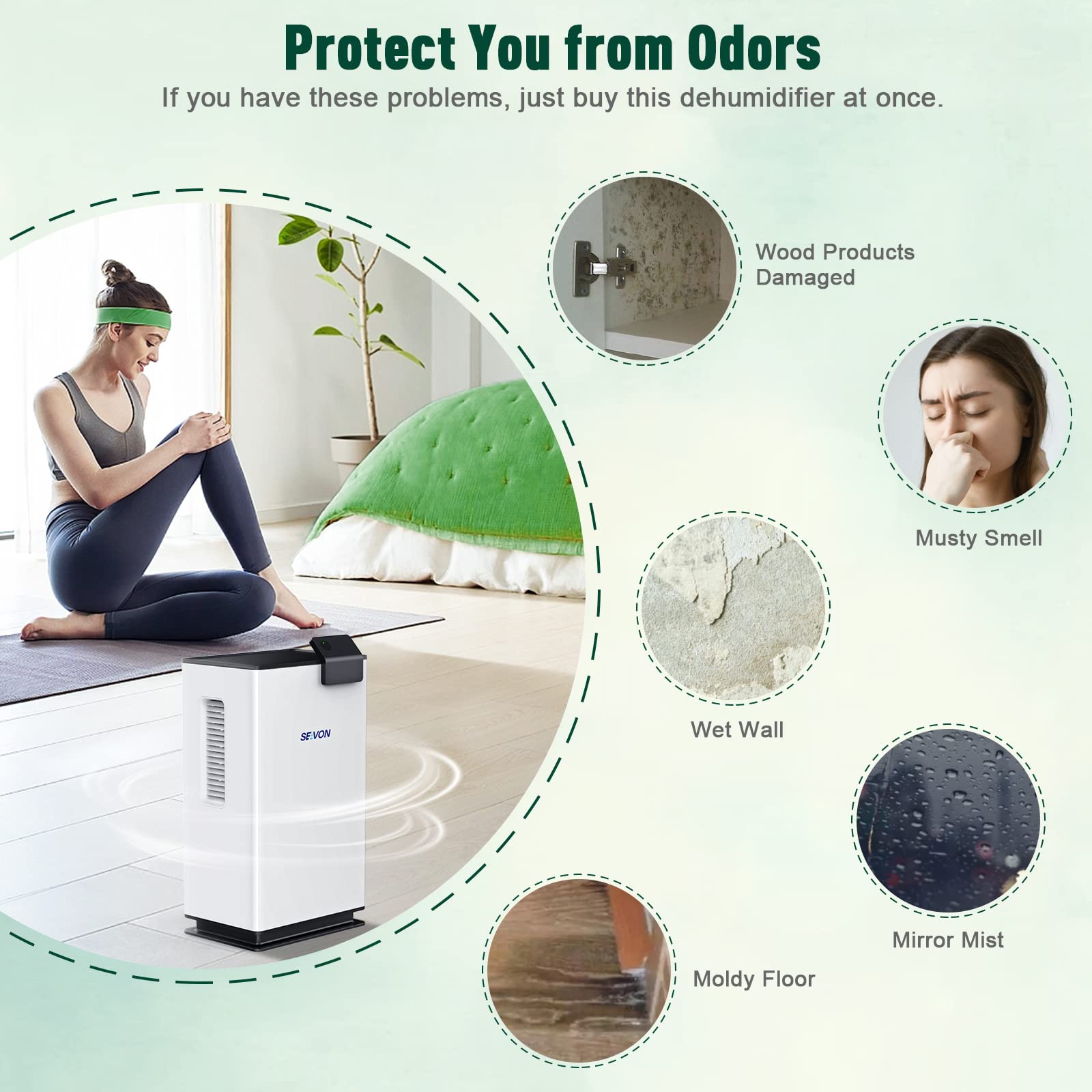 SEAVON 68oz Dehumidifiers for Home with Remote Controller, Ultra Quiet Dehumidifier for 660 sq ft, 2 Speed Modes, Breath Light Mode, Auto-Off, Perfect for Living Room, Bedroom, Bathroom, Closet, RV