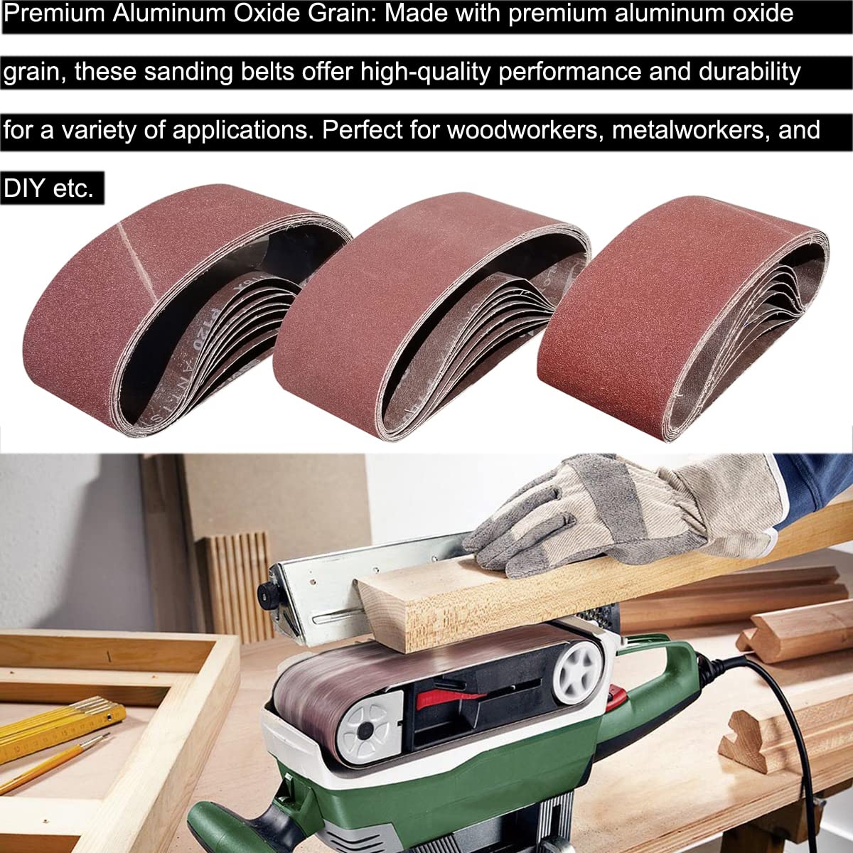M-jump 18 PCS 3 x 18 inch Aluminum Oxide Sanding Belt Kit-Include 3 Each of 60 80 120 150 240 400 Grits-Premium Sandpaper Sander Belt for Portable Belt Sander