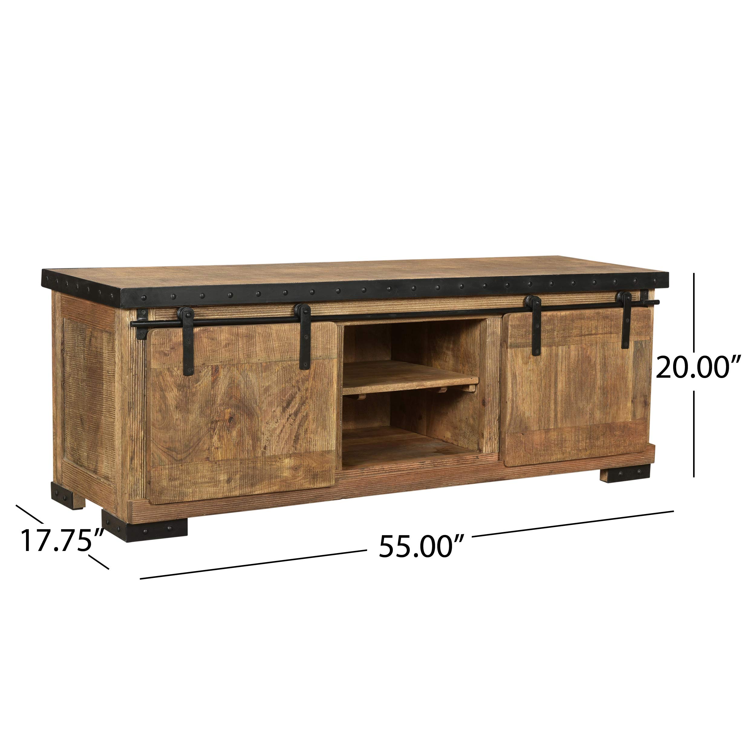 Christopher Knight Home Madge Modern Industrial Mango Wood TV Stand, Natural Finish, Black