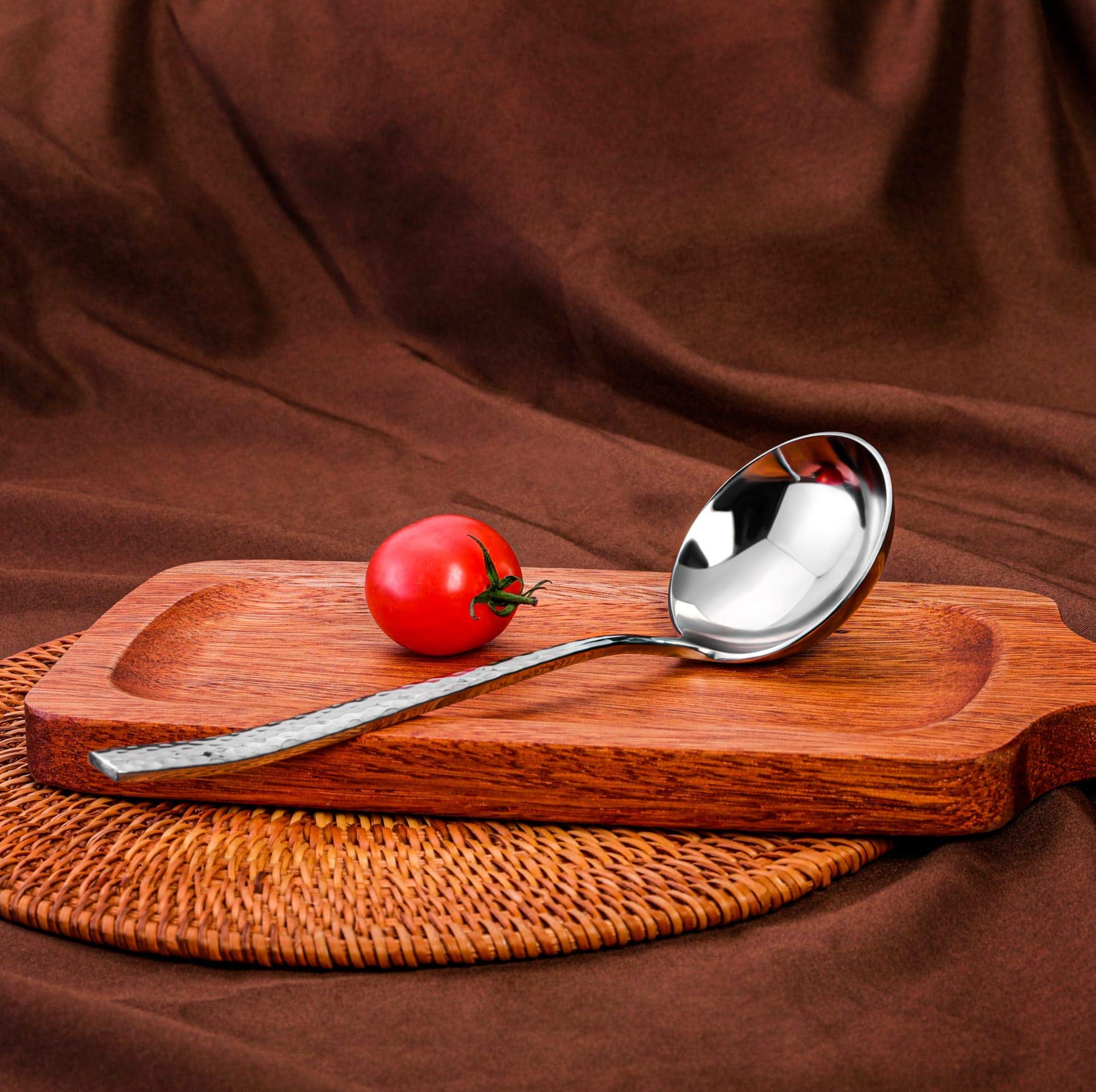 KEAWELL Unique 7.5 inch Small Hammered Sauce ladle, 1 oz. 18/10 Stainless Steel Gravy Soup Ladle. Solid and Sturdy, Dishwasher Safe (2)