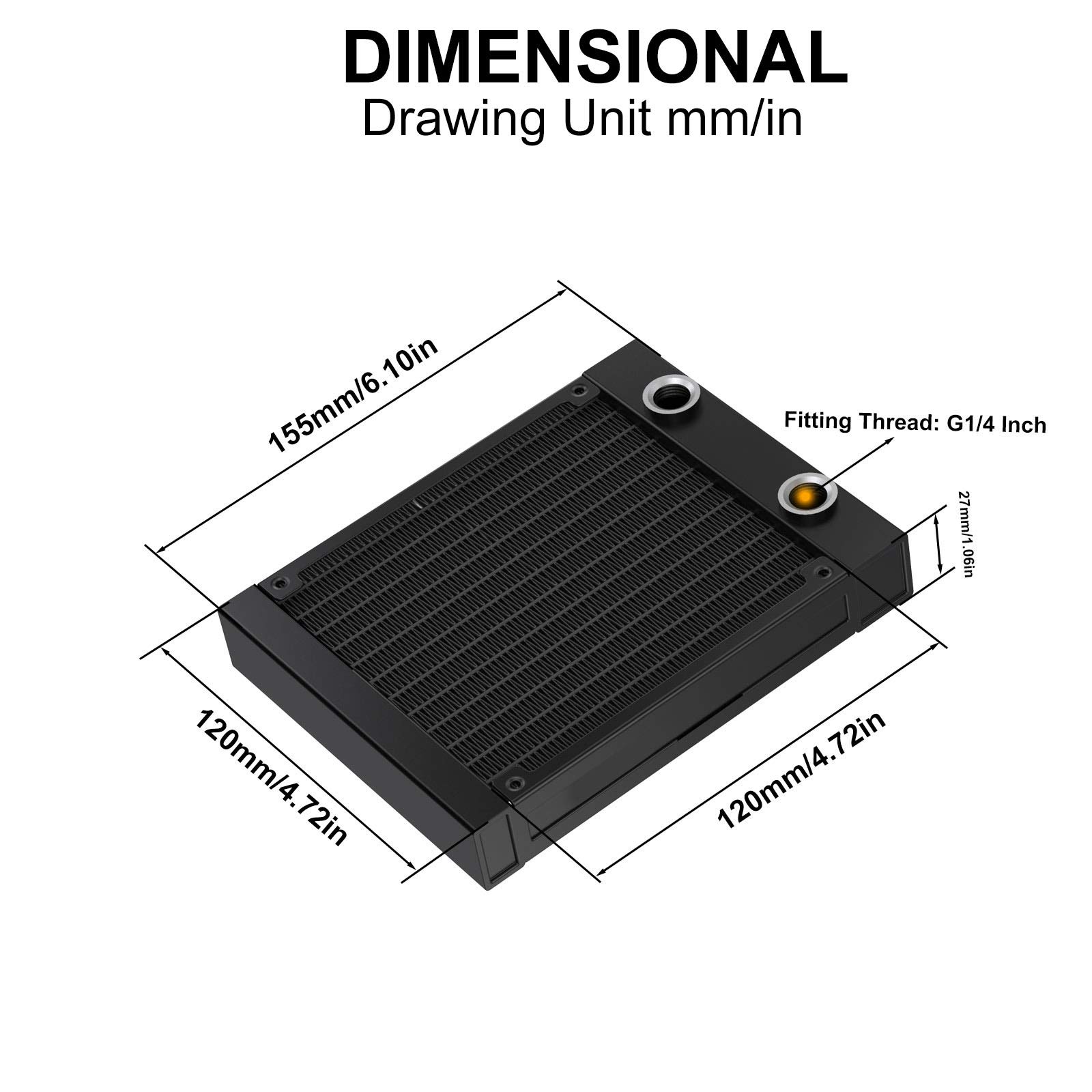 CLYXGS Water Cooling Radiator, 12 Pipe G1/4 Thread Heat Row Radiator 12 Pipe Aluminum Heat Exchanger Radiator for PC CPU Computer Water Cool System 120mm Black