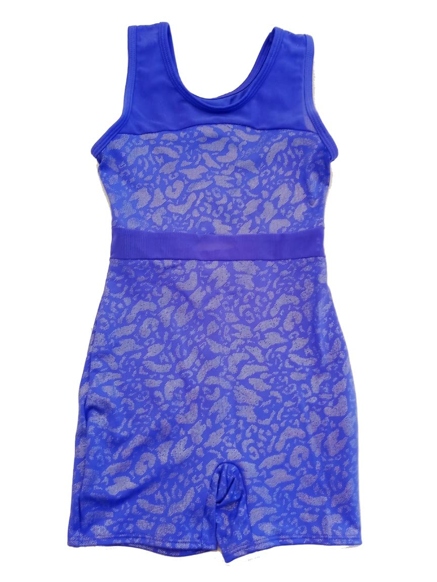 Cat & Jack Gymnastics Girls Animal Print Purple Iris Sleeveless Leotard Shorts Biketard, Small (6/6X)