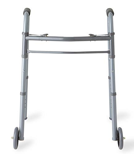 Medline Junior Two-Button Folding Walker with 5" Wheels, For Users 4'6" to 5'5"