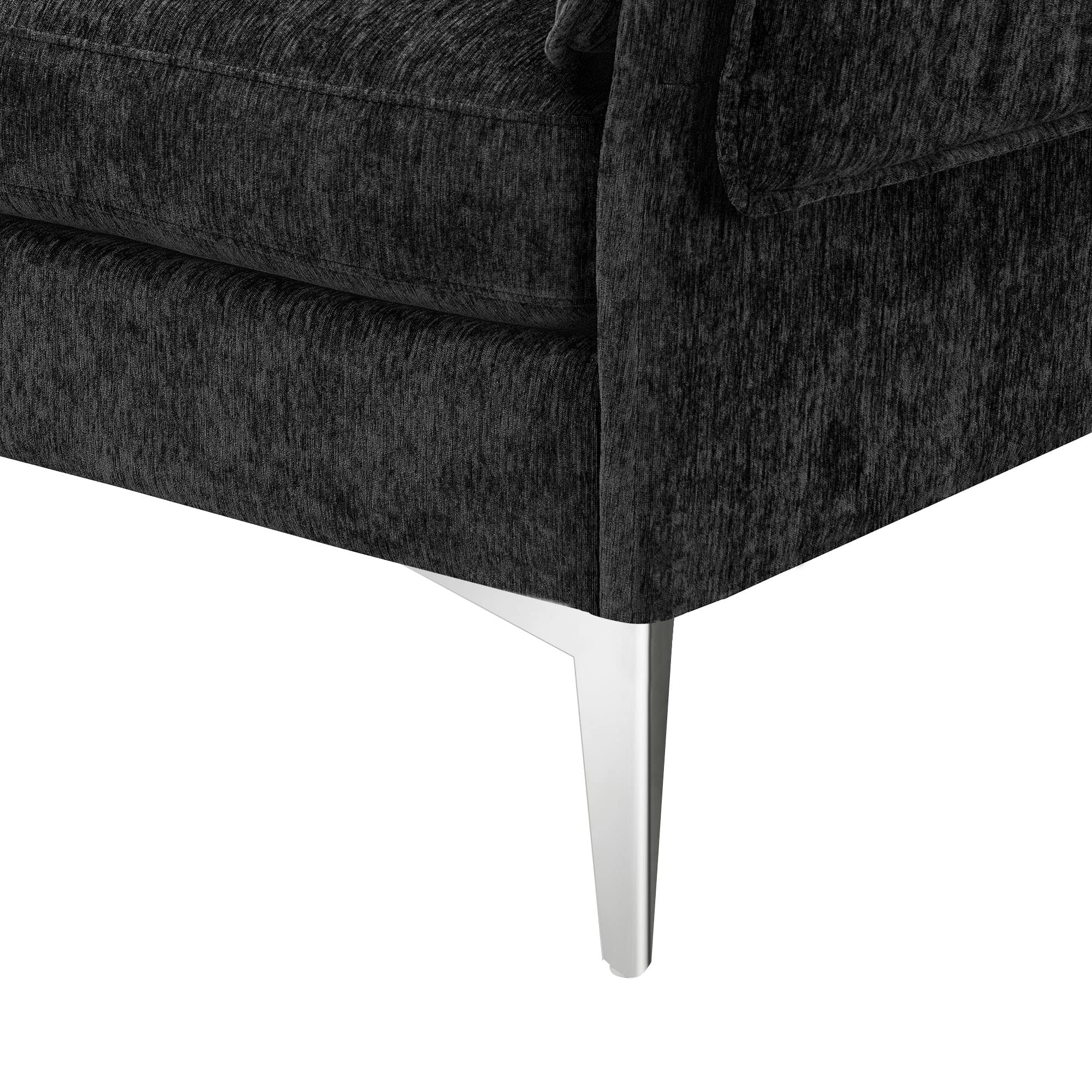 L-Shaped Sofa with Chaise Lounge, Reversible Sectional Sofa Couch with 2 Pillows, Upholstered Couch for Living Room, Bedroom, Small Space (Black)