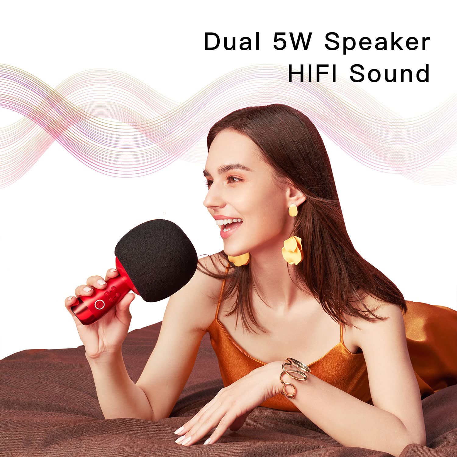 CALF Karaoke Speaker Microphone Wireless Bluetooth TWS Microphones&Speaker 2 in1 Portable Mini Adults Handheld Mic Singing Home KTV Party Indoor Electronic Gifts for All iOS Android PC G2 Red(Black)