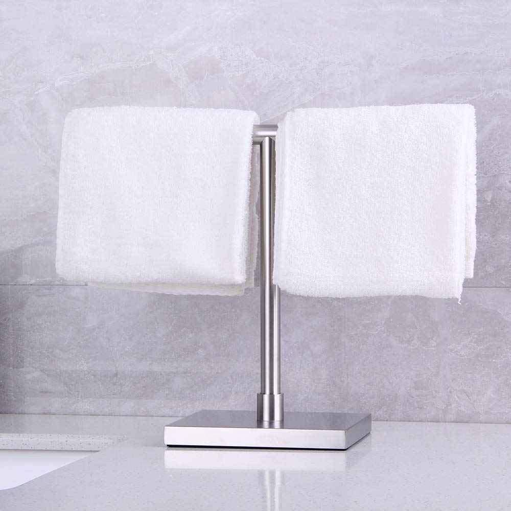 kimzcn Modern Hand Towel Stand for Bathroom, Kitchen or Vanity, Free Standing Countertop Rack with Balanced Base, Perfect Hand Towel Holder Brushed Finish