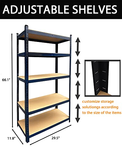 JAOSY Garage Storage Shelves Heavy Duty, Adjustable Shelves 30" Lx12''Wx66 H Shelving Unit with 5-Shelf, Racking Shelf Heavy Duty Garage Shelving Storage Shelves Black Metal Shelf