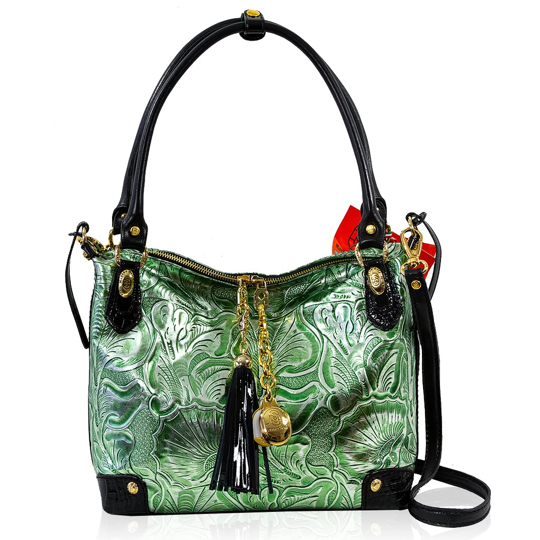 Marino Orlandi Leather Handbags Purses for Women Metallic Mint Julep Hobo Tote Purse Italian Designer Messenger Bag