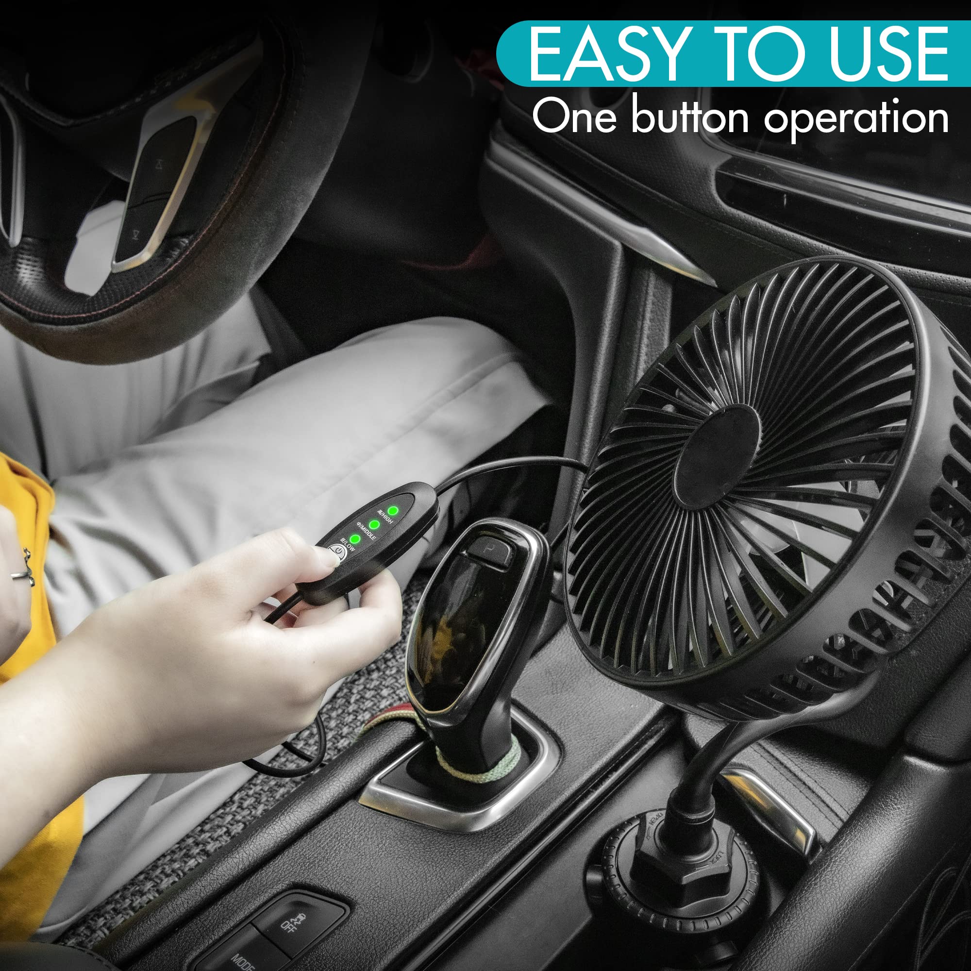 Car Cooling Fan, 6 Inch Slim Air Circulator Fan, 360° Rotation Bendable Gooseneck 3 Speeds USB Powered with Retractable Mounting Cup Base for Car Truck SUV RV Bus