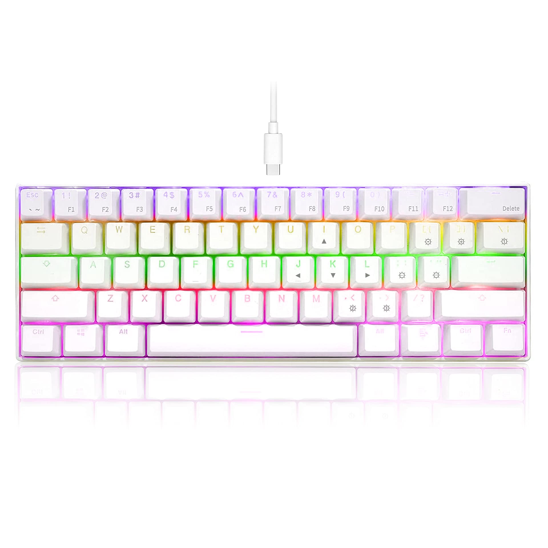 RedThunder 60% Mechanical Gaming Keyboard, 61 Keys Ultra-Compact Wired Mini Keyboard, Rainbow RGB Backlight for Typist Laptop PC Mac Gamer (White, Red Switch)