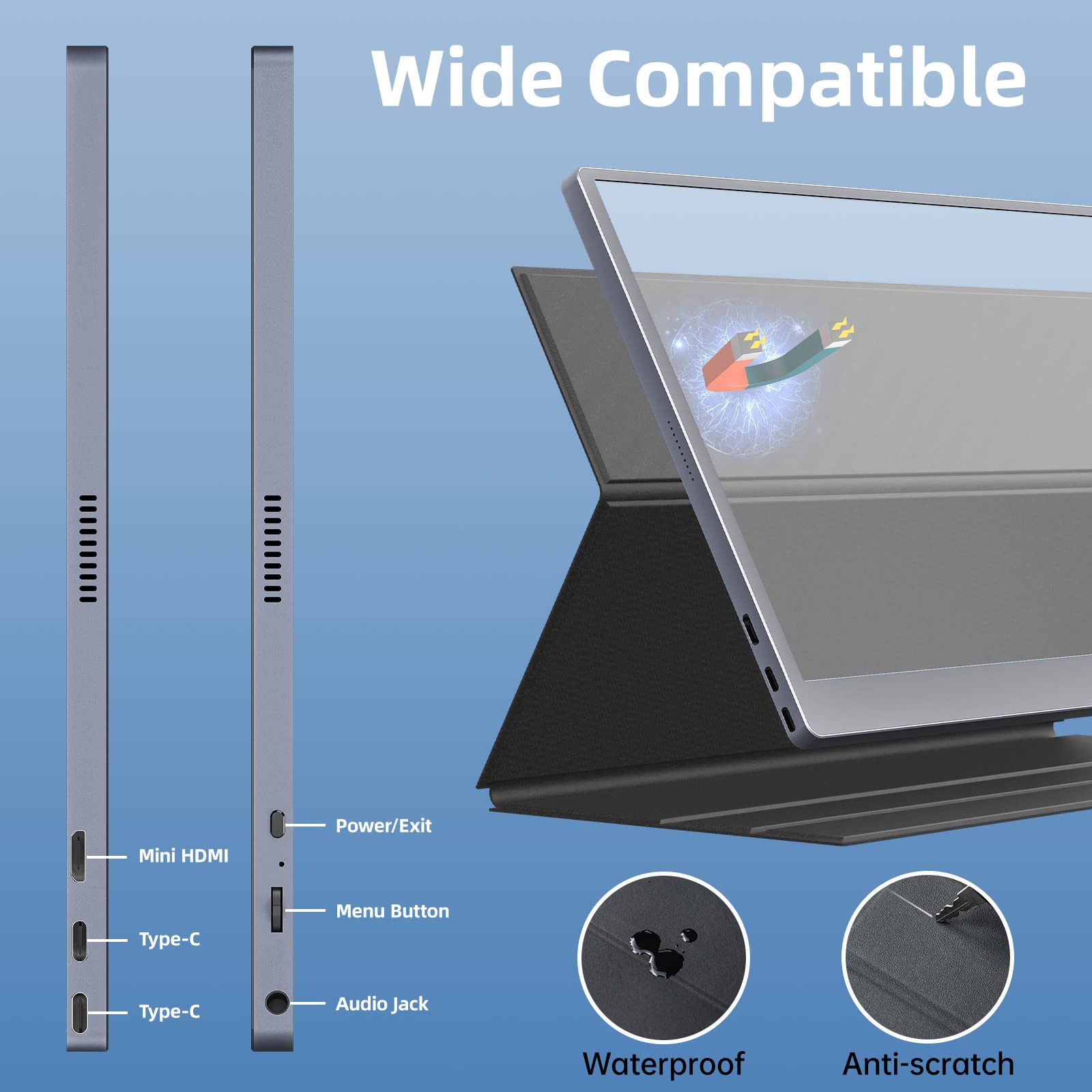 Portable Monitor 4K - 15.6inch UHD 3840×2160 100% sRGB USB-C Mini HDMI External Second Monitor Portable IPS Screen Computer Display with Speakers for Laptop MacBook Switch PS5/4 Xbox