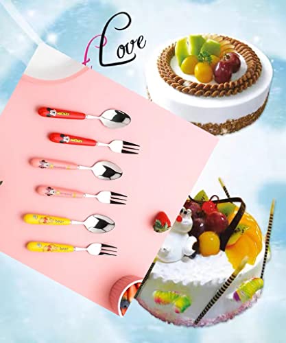 Meet Beauty Ding 1Set Stainless Steel Minnie Spoon Fork Set Pink Kid's Flatware with A Container Girl Children's Tableware Female Student's Cartoon Dinnerware Meal Tool(Made in China