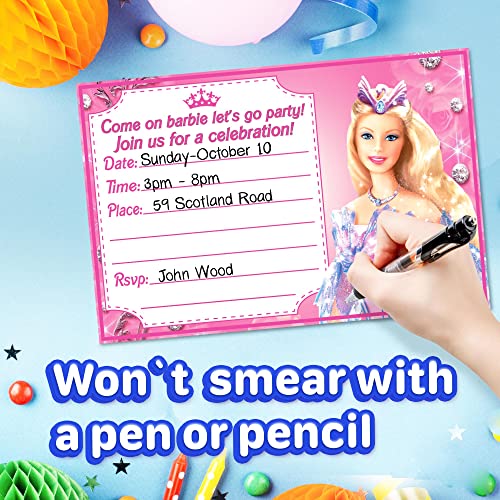 HAPPY CHOICES Barbie Invitation Cards and Envelopes – 20 Fill-in Invites for Kids Birthday Bash and Theme Party, 10X15 cm, Postcard Style…