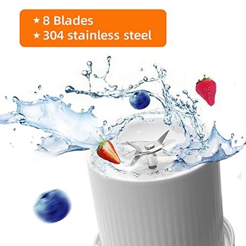 HF OPTPROD Portable Blender for Juice Shakes and Smoothies, Personal Size Blender for Fresh Fruit Veggie Juice Cup with USB Rechargeable & 8 Blades,White