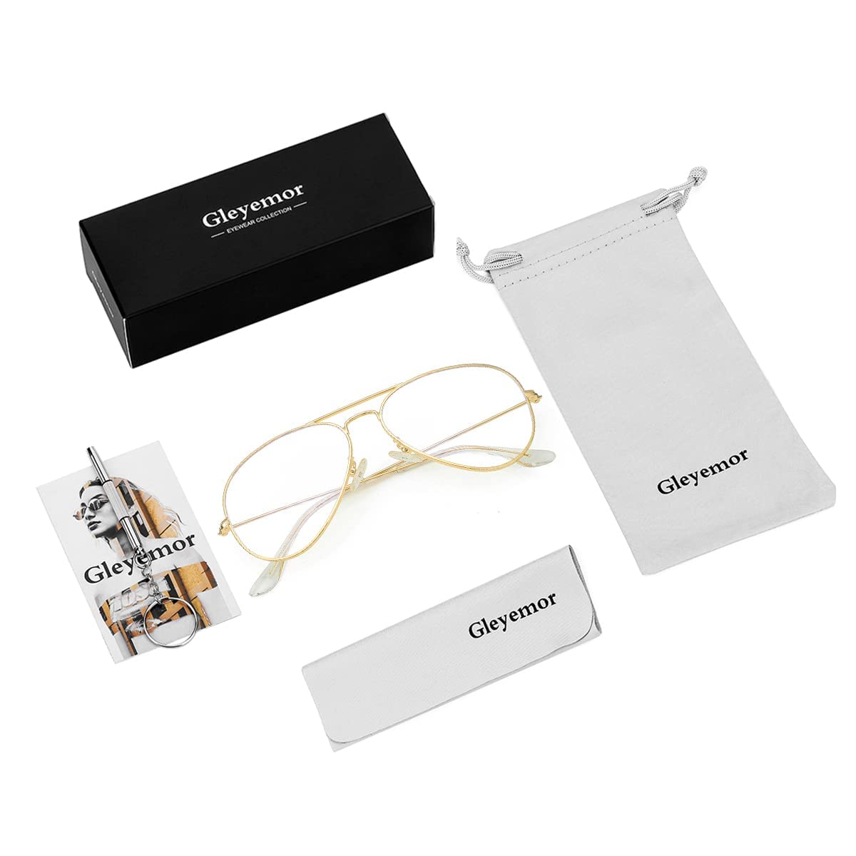 Classic Aviator Blue Light Glasses for Women Men, Metal Frame Clear Lens Eyeglasses (Gold)