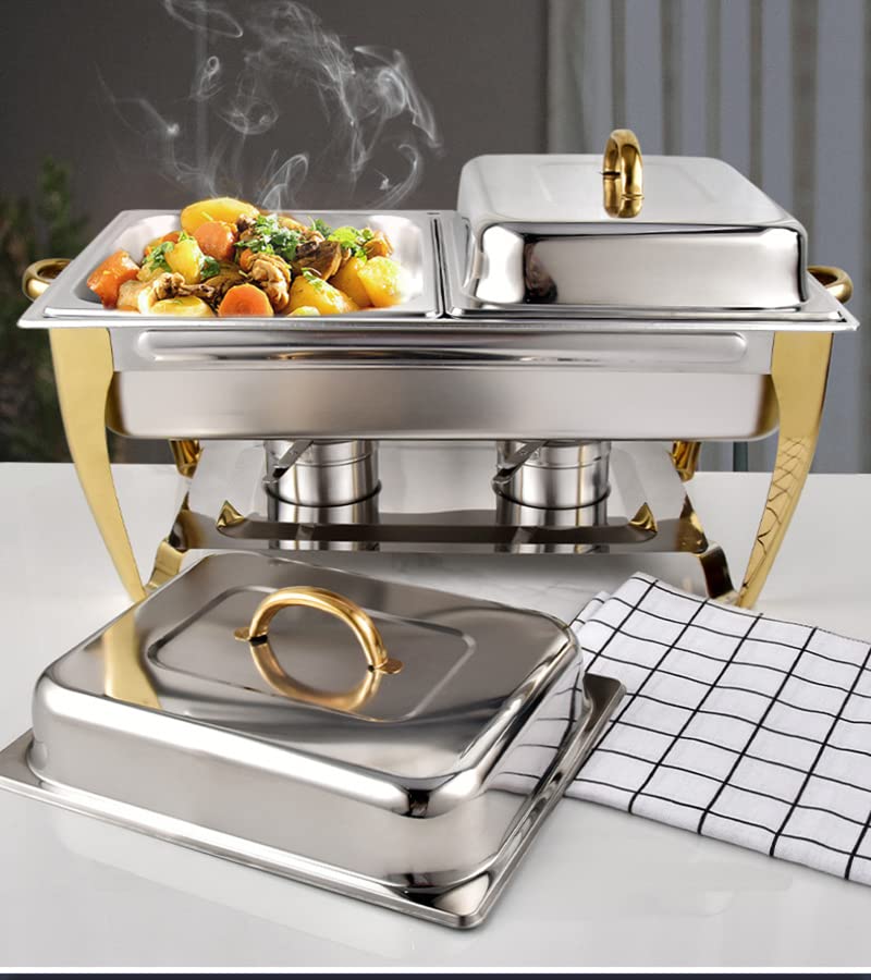 HONHPD 9 Quart Chafing Dish Buffet Set, Stainless Steel Chafing Dishes Silver Rectangular Catering Chafer Warmer with Food Tray Lid and Fuel Holder for Wedding Party Banquet Catering Events