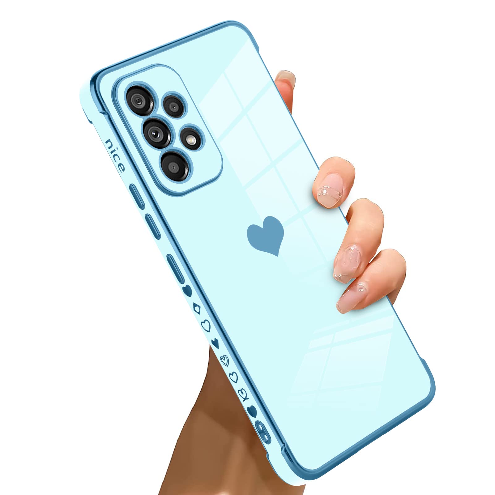 Bonoma Compatible with Samsung Galaxy A53 5G Case Love Heart Plating Electroplate Luxury Elegant Case Camera Protector Soft TPU Shockproof Protective Back Cover Galaxy A53 5G Case -Blue